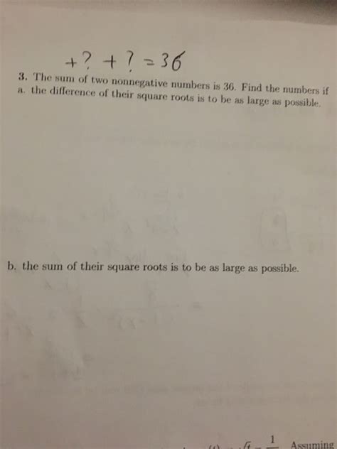 solved 3 the sum of two nonnegative numbers is 36 find the
