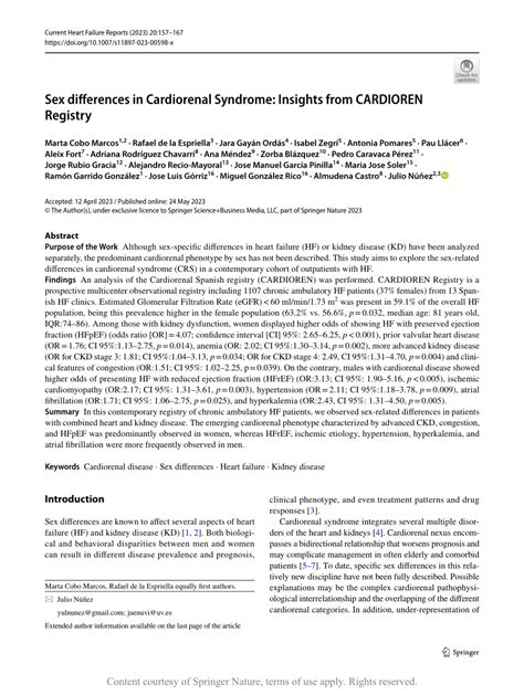 Sex Differences In Cardiorenal Syndrome Insights From Cardioren