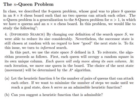 Solved The N Queen Problem In Class We Described The 8 Chegg