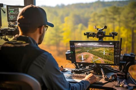 Premium Photo A Drone Pilot Monitoring A Live Feed From The Drones