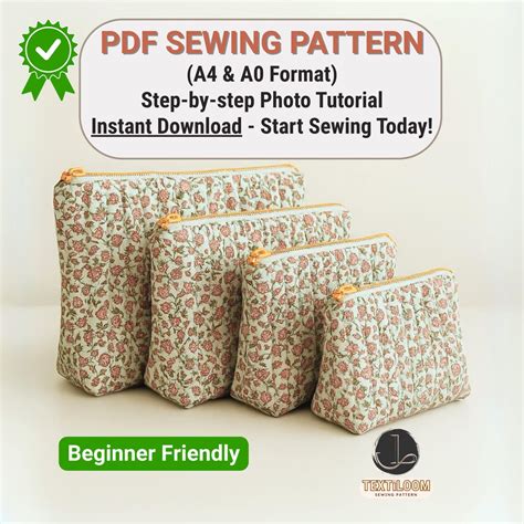 Quilted Toiletry Bag Sewing Pattern 4 Sizes Zipper Pouch Cosmetic