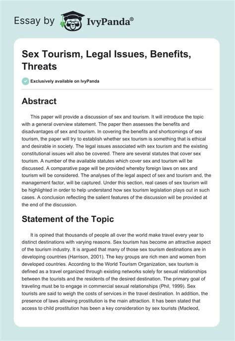 Sex Tourism Legal Issues Benefits Threats Words Term Paper Example