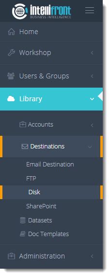 How Do I Setup Disk Destination In Intellifront Bi