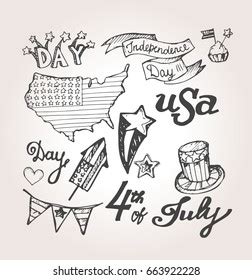 Hand Drawn Set American Independence Day Stock Vector Royalty Free