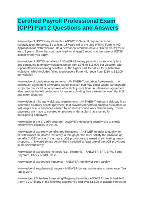 Certified Payroll Professional Exam Cpp Part 2 Questions And Answers Cpp Certified Payroll