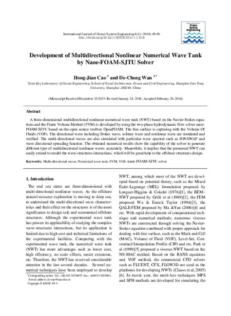 Pdf Development Of Multidirectional Nonlinear Numerical Wave Tank By Naoe Foam Sjtu Solver