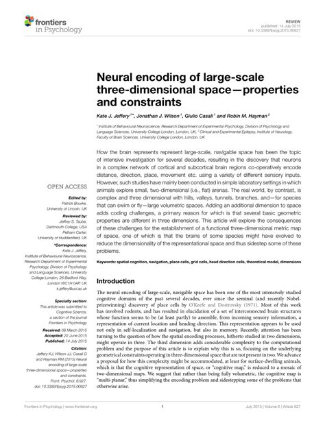 Pdf Neural Encoding Of Large Scale Three Dimensional Space—properties And Constraints