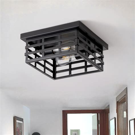 Farmhouse 2 Light Matte Black Square Flush Mount Ceiling Light Fixture