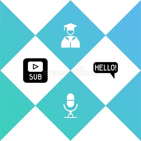 Set Video With Subtitles Microphone Voice Device Graduate And Graduation Cap And Hello In