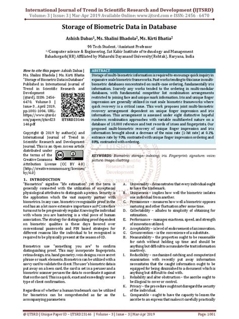 Storage Of Biometric Data In Database Pdf Biometrics Fingerprint