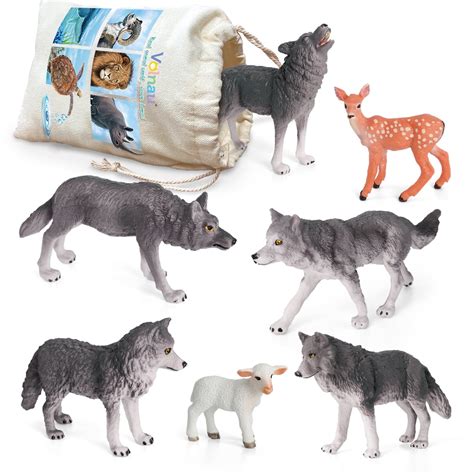 Wolf Toys Figures Animal Toys Volnau 7pcs Wolf Figurines Zoo Pack For