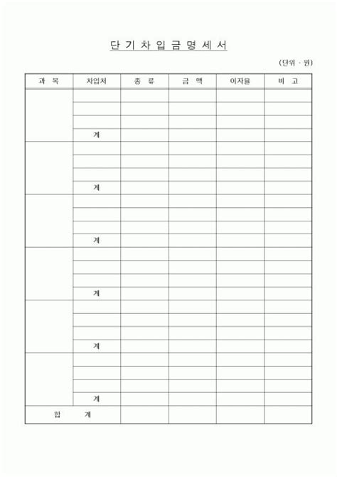경영 단기차입금 명세서