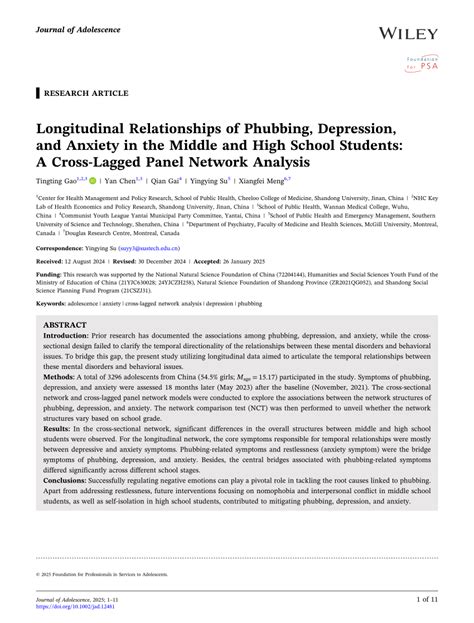 Longitudinal Relationships Of Phubbing Depression And Anxiety In The Middle And High School
