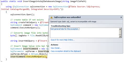 error operand type clash sql variant is incompatible with image