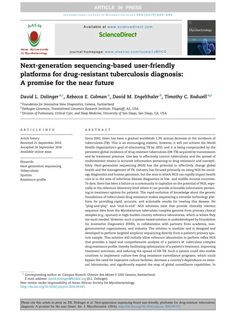 Pdf Next Generation Sequencing Based User Friendly Platforms For Drug Resistant Tuberculosis