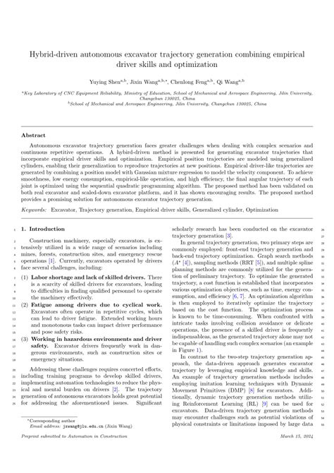 Pdf Hybrid Driven Autonomous Excavator Trajectory Generation