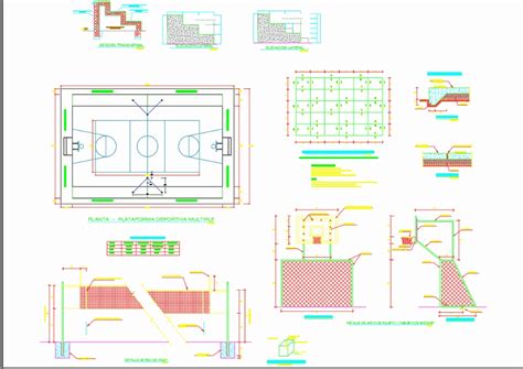 Cancha Deportiva Sintetica En Autocad Cad 164 Mb Bibliocad