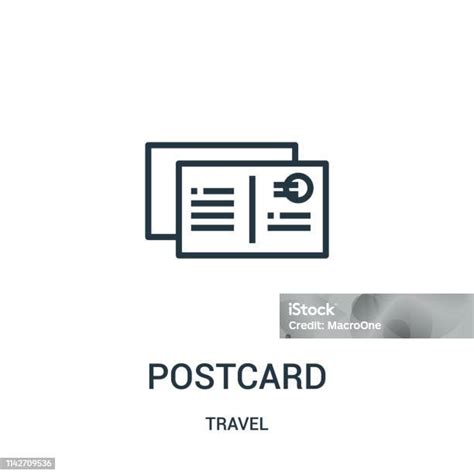 엽서 아이콘 여행 컬렉션에서 벡터입니다 얇은 선 엽서 개요 아이콘 벡터 일러스트 레이 션입니다 웹 및 모바일 앱 로고 인쇄