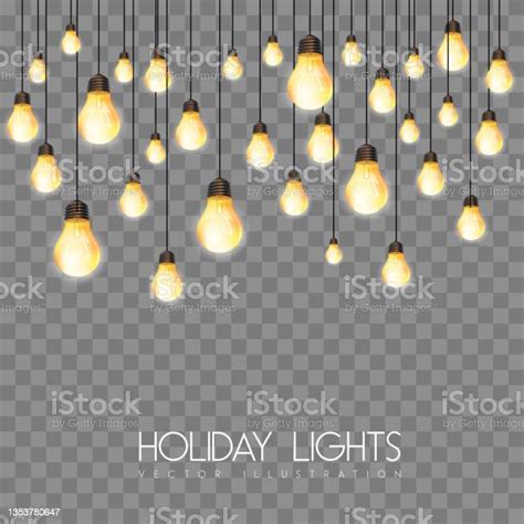 투명 한 배경에 금 또는 노란색 램프의 벡터 Garlang 조명 벡터 일러스트레이션의 휴일 문자열 스트링 라이트에 대한 스톡 벡터 아트 및 기타 이미지 Istock