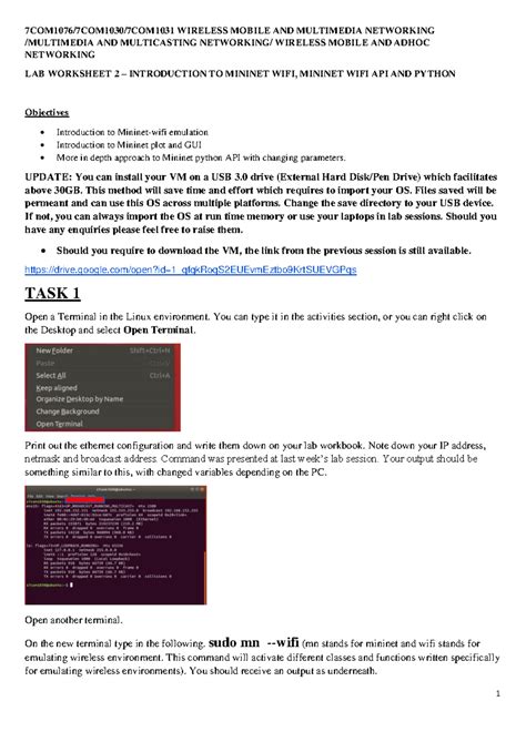 Lab2 Mininet Tutorial 7com10767com10307com1031 Wireless Mobile And