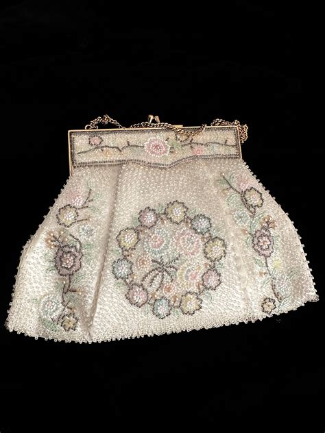 Vintage 60s Hand Embroidered Evening Bag Hand Beaded Japan Art