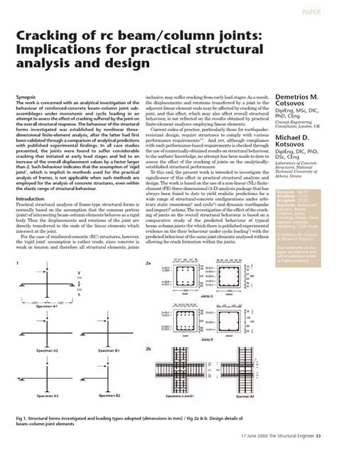 Cracking Of Rc Beam Column Joints Implications For Practical Structural Analysis And Design