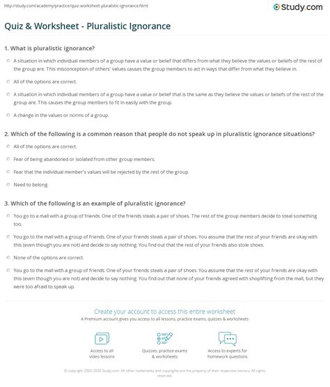 Quiz And Worksheet Pluralistic Ignorance