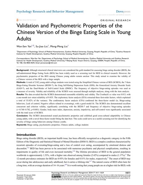 Pdf Validation And Psychometric Properties Of The Chinese Version Of The Binge Eating Scale In