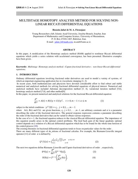 Pdf Multistage Homotopy Analysis Method For Solving Non Linear Riccati Differential Equations