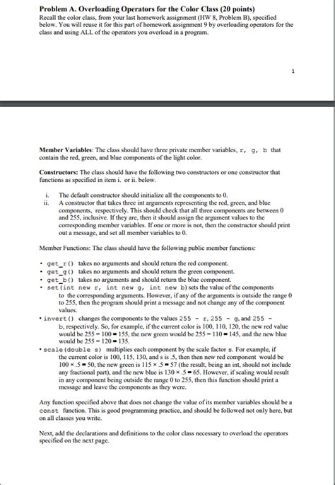Solved Problem A Overloading Operators For The Color Class