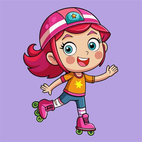 Premium Vector Girl Rollerblading Cartoon Badge