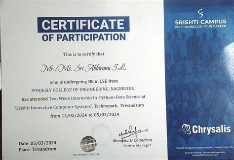 Internship Python Datascience Technopark Trivandrum Careergrowt