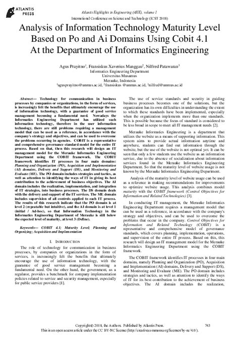 Pdf Analysis Of Information Technology Maturity Level Based At The Department Of Informatics