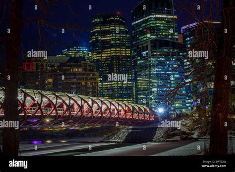 Peace Bridge Calgary Skyline Cityscape Architecture Hi Res Stock