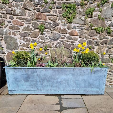 The Rectangular Copper Garden Planter Rolled Edge Wide Large Heritage Handmade Garden
