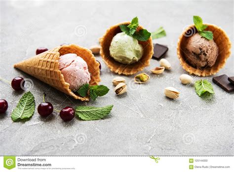 Set Of Ice Cream Scoops Of Different Colors And Flavours Stock Photo Image Of Color Dessert