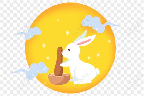 手繪卡通中秋兔子搗藥PSD圖案素材免費下載可愛卡通圖片尺寸3000 2000px Lovepik