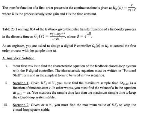 Solved The Transfer Function Of A First Order Process In The Chegg