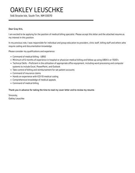 Cover Letter Examples Medical Billing At Karen Batey Blog