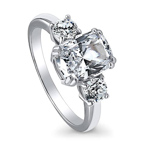 Rhodium Plated Sterling Silver Cushion Cut Cubic Zirconia Cz 3 Stone