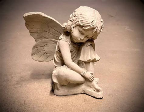 Sitting Pixie With Flowers Figure Concrete Pixie Statue Detailed Girl Sculpture Etsy