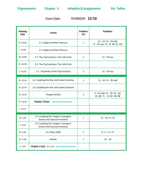 Trig Ch 2 Schedule And Assignments Pdf