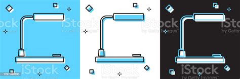 파란색과 흰색 검은 색 배경에 격리 된 테이블 램프 아이콘을 설정합니다 책상 램프 벡터 0명에 대한 스톡 벡터 아트 및 기타