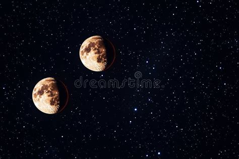 Three Full Moons Shining Brightly In A Starry Night Sky Stock Image