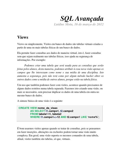 Sql Avançada Views Triggers E Stored Procedures Pdf Sql Bancos