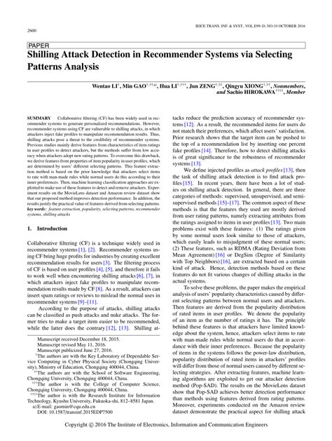Pdf Shilling Attack Detection In Recommender Systems Via Selecting