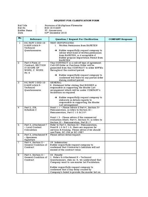 Attachment 10 Request For Clarification Form Native Download Free