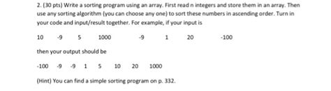 Solved 2 30 Pts Write A Sorting Program Using An Array