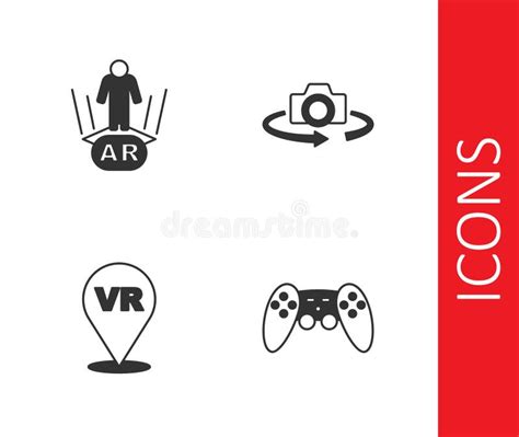 Set Gamepad Augmented Reality Ar Virtual And 360 Degree View Icon Vector Stock Vector