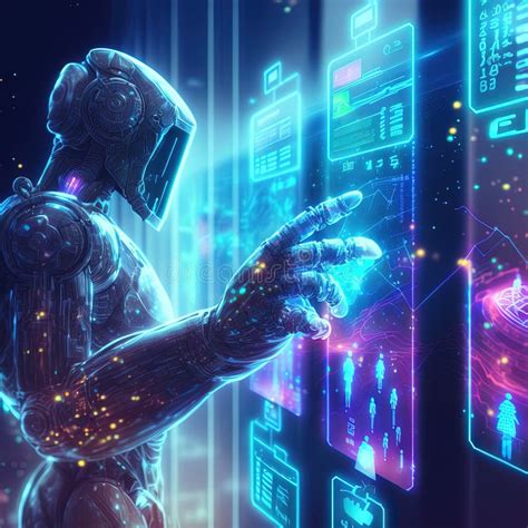 Robot Operating Virtual Hud Interface And Manipulating Elements With Robotic Hand Generative Ai